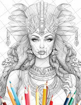 35 Ancient Egyptian Queens Coloring Book Printable for Adults, Graysca ...