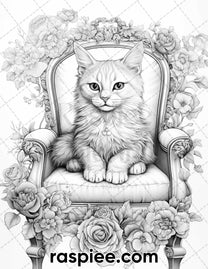 50 Royal King Cat Grayscale Coloring Pages for Adults, Printable PDF I ...