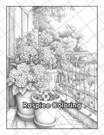 50 Balcony Garden Adult Coloring Pages Printable PDF Instant Download ...