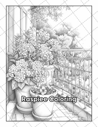 50 Balcony Garden Adult Coloring Pages Printable PDF Instant Download ...
