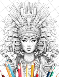 35 Ancient Egyptian Queens Coloring Book Printable for Adults, Graysca ...
