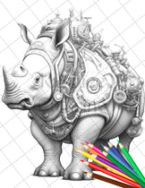 60 Steampunk Animals Grayscale Coloring Pages Printable for Adults, PD ...
