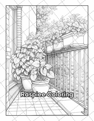 50 Balcony Garden Adult Coloring Pages Printable PDF Instant Download ...