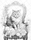 50 Royal King Cat Grayscale Coloring Pages for Adults, Printable PDF I ...