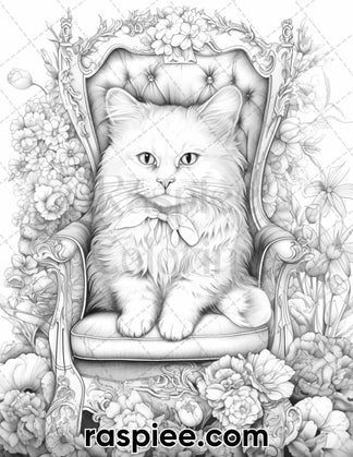 50 Royal King Cat Grayscale Coloring Pages for Adults, Printable PDF I ...