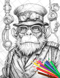 60 Steampunk Animals Grayscale Coloring Pages Printable for Adults, PD ...