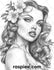 50 Vintage Spring Pin Up Girls Grayscale Adult Coloring Pages, Printab ...