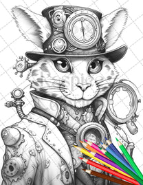 60 Steampunk Animals Grayscale Coloring Pages Printable for Adults, PD ...