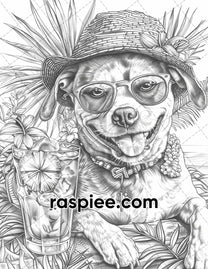 90 Summer Dogs Grayscale Adult Coloring Pages, Printable PDF Instant D ...