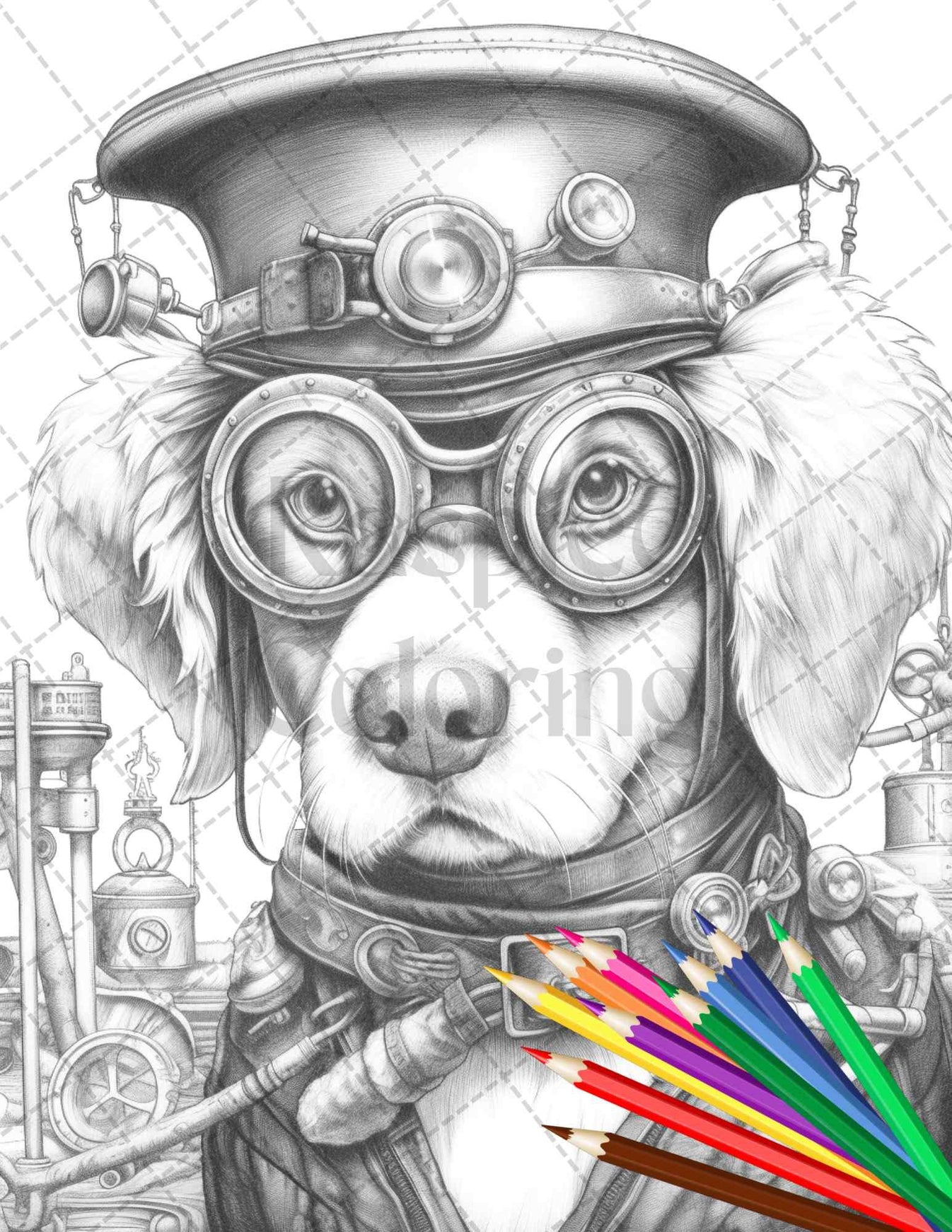 45 Steampunk Animals Grayscale Coloring Pages Printable for Adults Vol