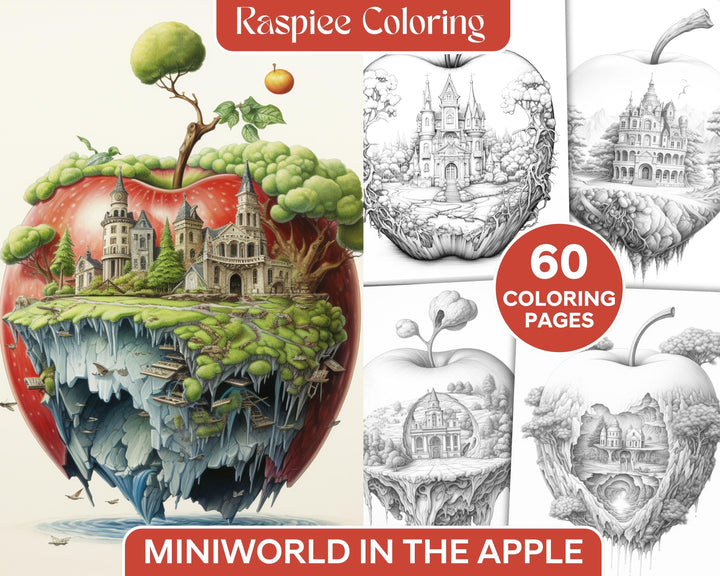 60 Miniworld in the Apple Grayscale Coloring Pages Printable for Adult