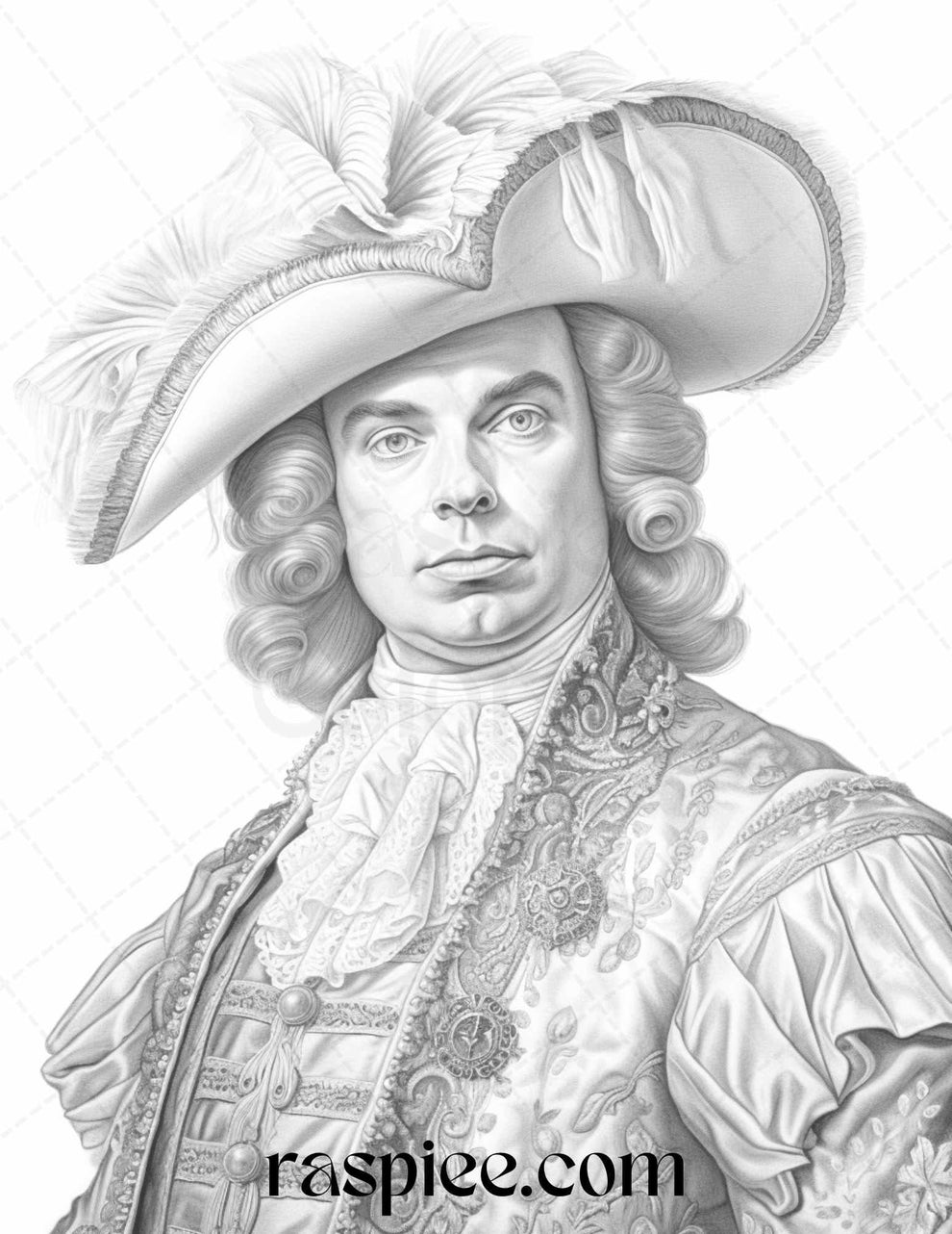 50 Baroque Man Portrait Grayscale Graysale Coloring Pages Printable fo