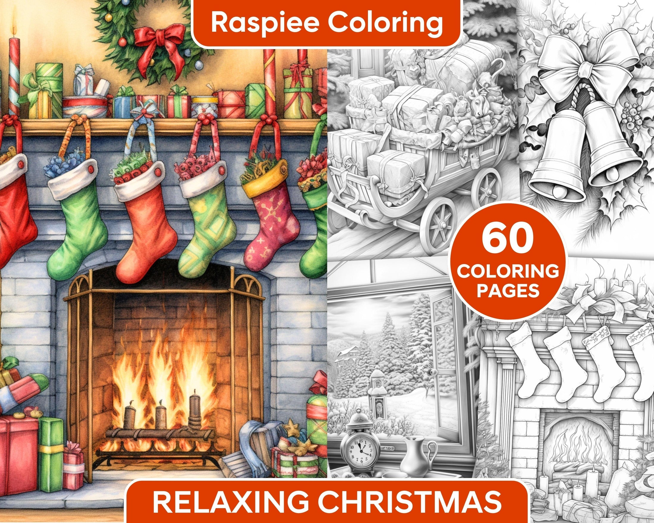 Relaxing Christmas Grayscale Coloring Pages for Adults, Festive Scenes ...