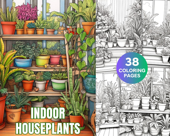 38 Indoor Houseplants Coloring Pages Printable for Adults, Grayscale C