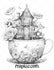 40 Flower Teacup Fairy Houses Grayscale Coloring Pages Printable for A ...