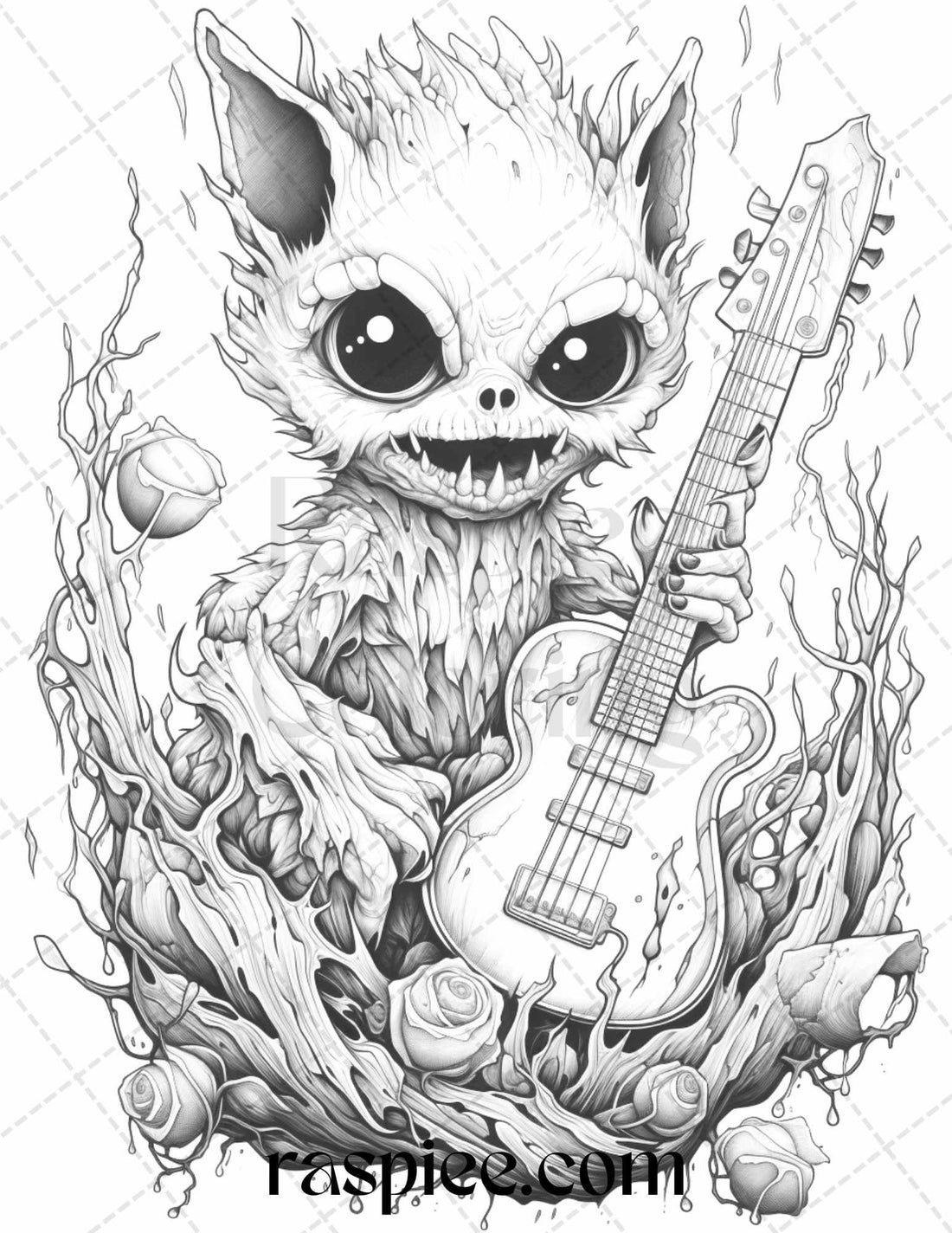 50 Halloween Scary Animals Grayscale Coloring Pages Printable for Adul