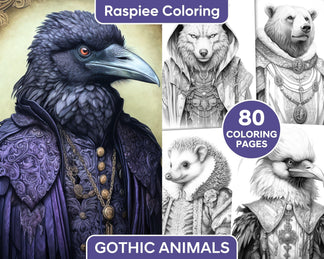 80 Gothic Animals Grayscale Adult Coloring Pages, Printable PDF Instan ...