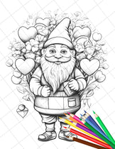 33 Gnome Love Coloring Pages Printable for Adults, Grayscale Coloring ...