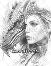 60 Fantasy Beauties Grayscale Adult Coloring Pages Printable PDF Insta ...