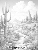 40 Desert Landscapes Grayscale Coloring Pages Printable for Adults, PD ...