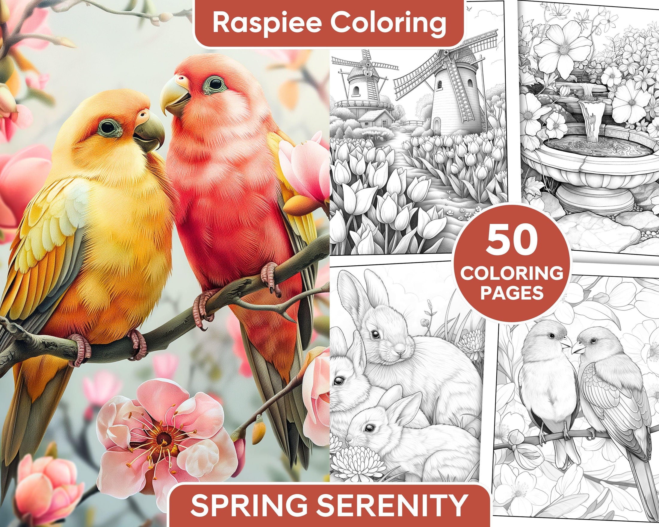 50 Spring Serenity Adult Coloring Pages Printable PDF Instant Download ...