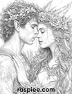 50 Romantic Elf Couple Portraits Adult Coloring Pages, Grayscale Illus ...