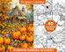 Pumpkin Garden Scenery Grayscale Coloring Pages Printable for Adults ...