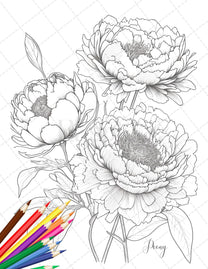 30 Botanical Flowers Printable Coloring Pages for Adults, Floral Grays ...