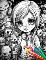 50 Ghoulish Girls Grayscale Coloring Pages Printable for Adults, PDF F ...