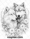 40 Floral Animal Couple Grayscale Coloring Pages for Adults, Printable ...
