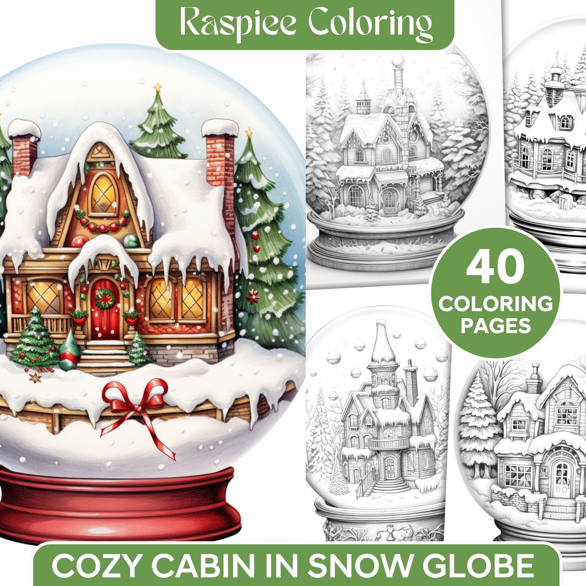 Cozy Cabin in Snow Globe Grayscale Coloring Pages Printable for Adults