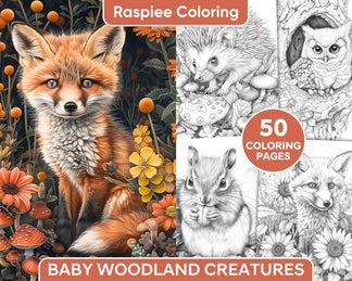 50 Baby Woodland Creatures Adult Coloring Pages Printable PDF Instant ...