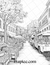 Autumn Street Markets Grayscale Coloring Pages for Adults, Printable P ...