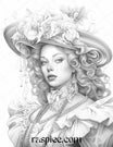 40 Baroque Women Portrait Grayscale Adult Coloring Pages Printable, PD ...