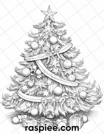 40 Christmas Tree Grayscale Coloring Pages for Adults, Printable PDF I ...