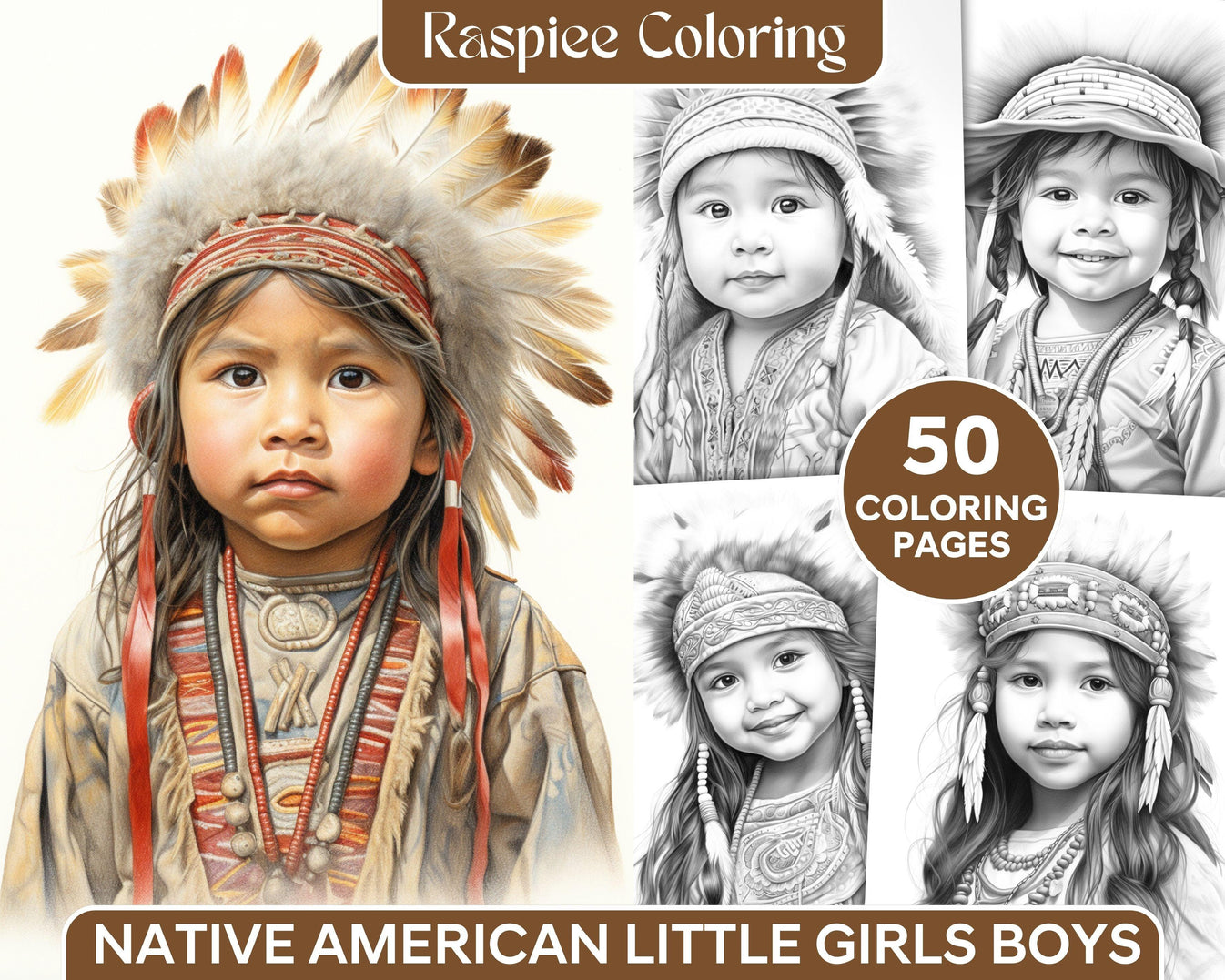 50 Native American Little Girls Boys Grayscale Coloring Pages Printabl