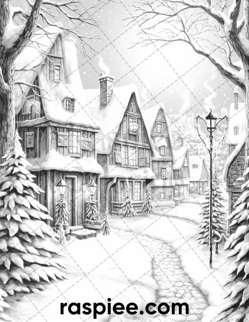 60 Merry Christmas Grayscale Coloring Pages Printable for Adult, Holid