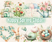 Happy Spring Watercolor Clipart Bundle, 24 PNG High-Res Files for Comm ...