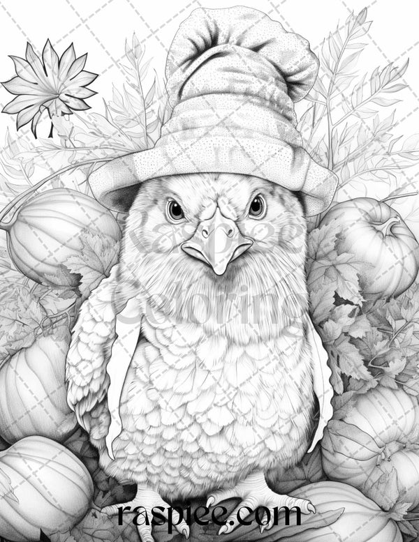40 Cute Fall Animals Grayscale Coloring Pages Printable for Adults and
