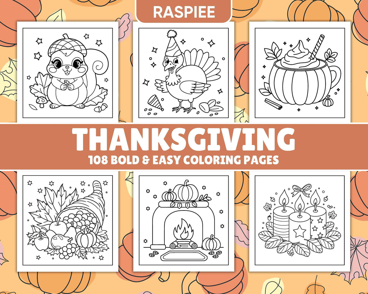 108 Bold and Easy Thanksgiving Coloring Pages for Kids & Adults – RASPIEE