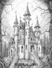 50 Haunted Castles Grayscale Coloring Pages Printable, Halloween Color ...