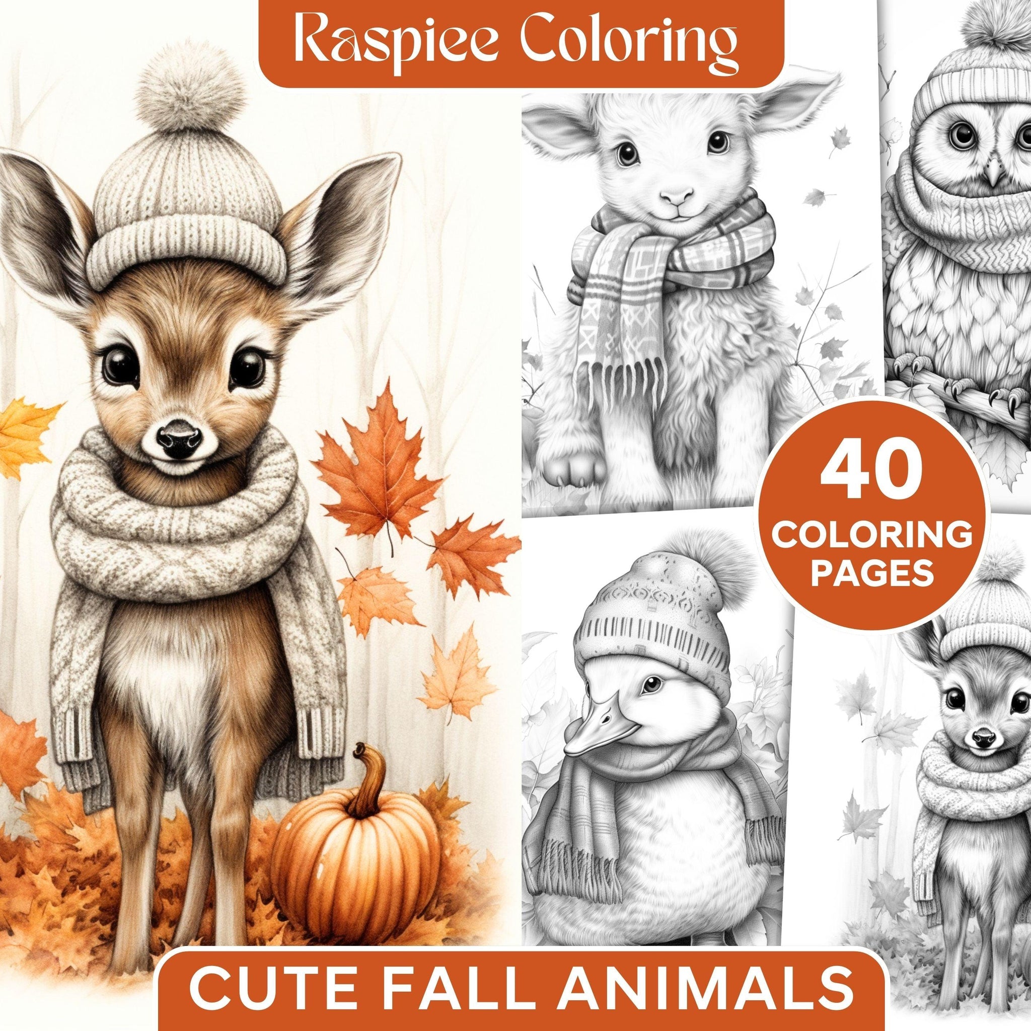 40 Cute Fall Animals Grayscale Coloring Pages Printable for Adults and
