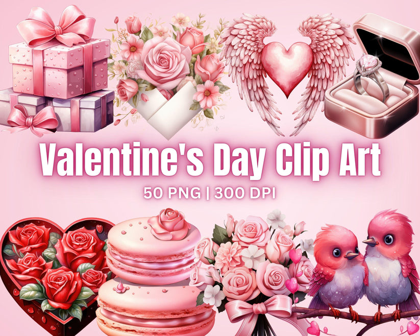 Valentine's Day Clip Art Mega Bundle, 50 PNG High-Res Files for Commer ...
