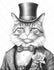Gentleman Cat Grayscale Coloring Pages Printable for Adults Kids, PDF ...