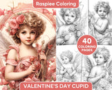 40 Valentine's Day Cupid Grayscale Adult Coloring Pages, Printable PDF ...