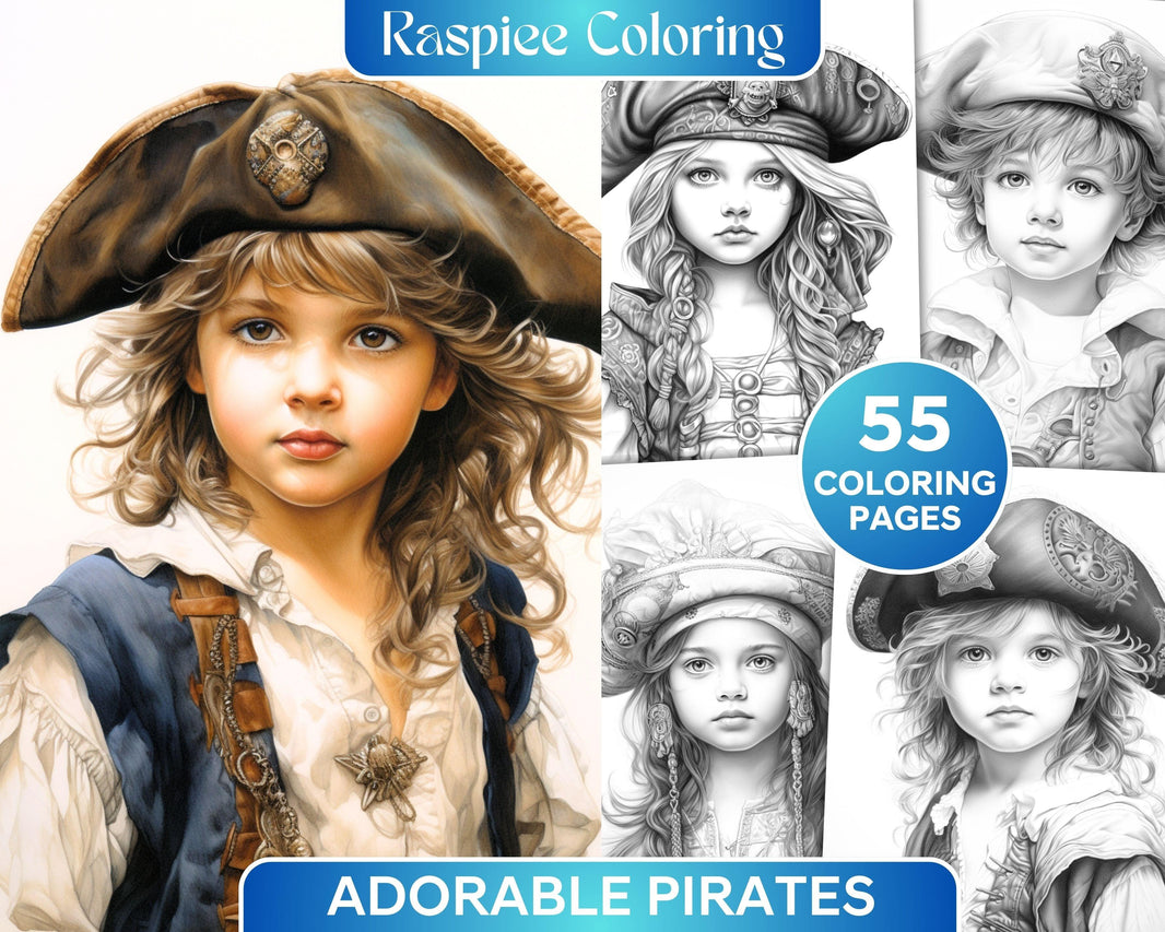 55 Adorable Pirates Grayscale Coloring Pages Printable for Adults, PDF