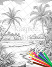 Beautiful Tropical Beach Grayscale Coloring Pages Printable for Adults ...