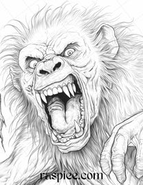 66 Horror Zombie Animals Grayscale Coloring Pages Printable for Adults ...