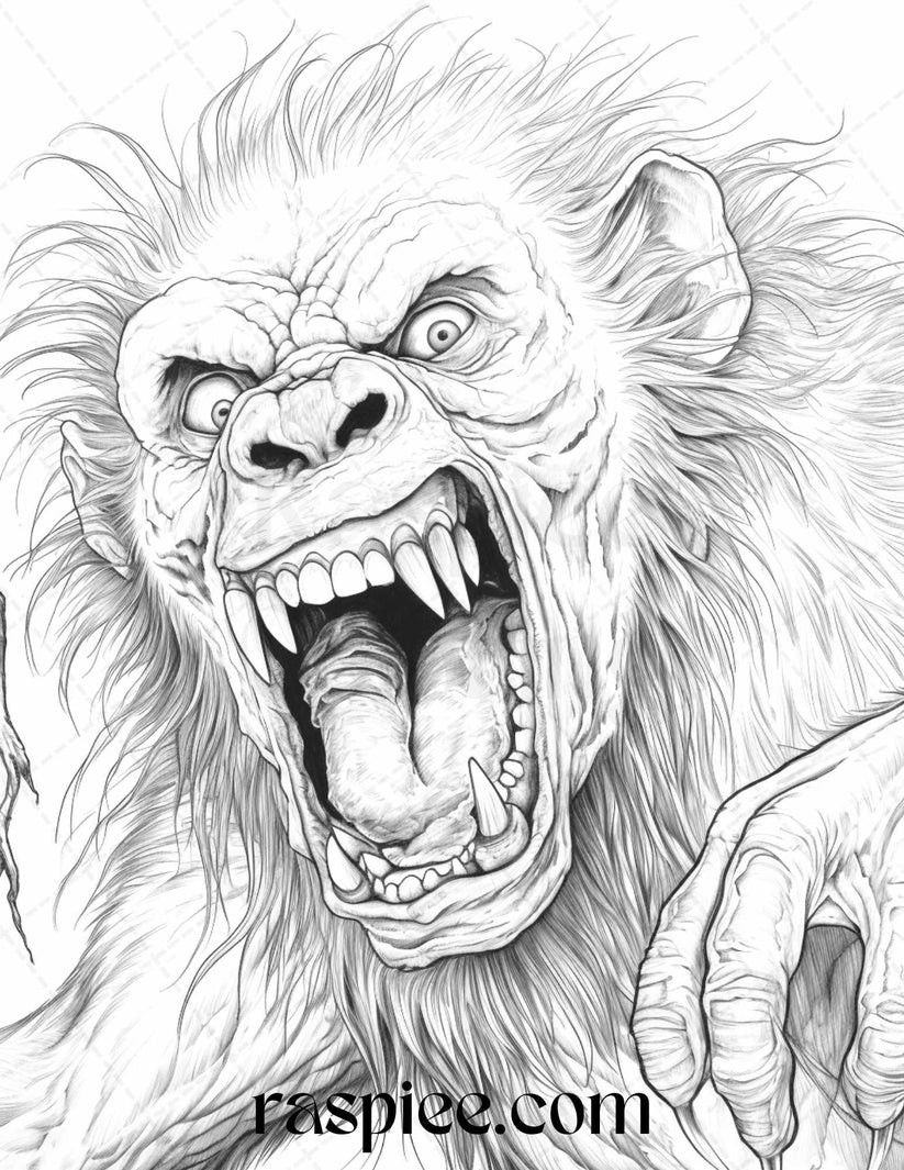 66 Horror Zombie Animals Grayscale Coloring Pages Printable for Adults