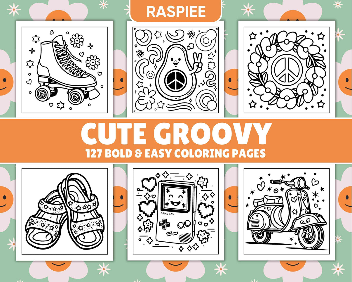 127 Bold and Easy Cute Groovy Coloring Pages for Kids & Adults – RASPIEE